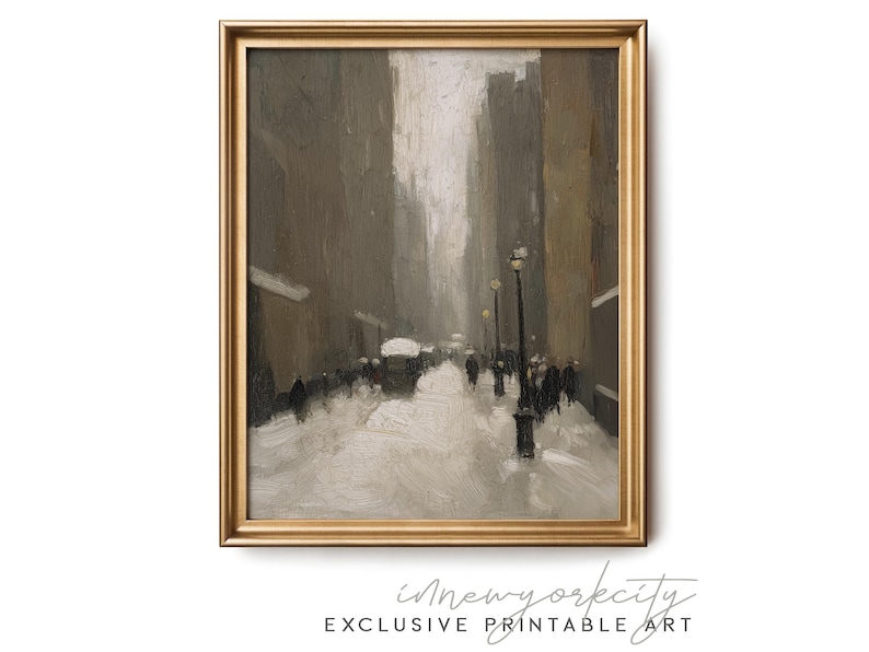 Winter City Wall Art – Urban Snow Scene Digital Download Print – Moody ...