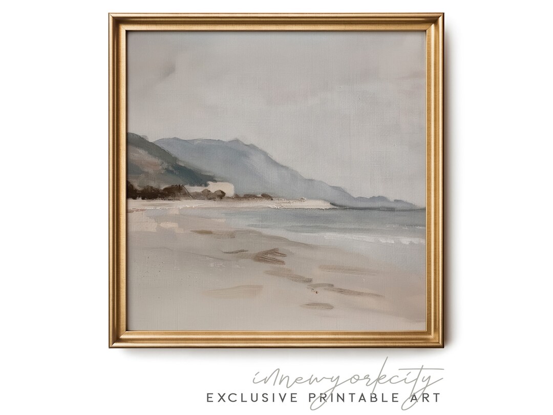 Muted Coastal Landscape Painting, Tonal Beach Seascape Print, Digital ...