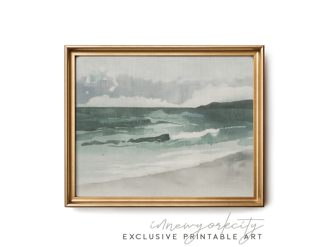 Muted Ocean Waves Printable Wall Art, Coastal Sage Green Digital ...