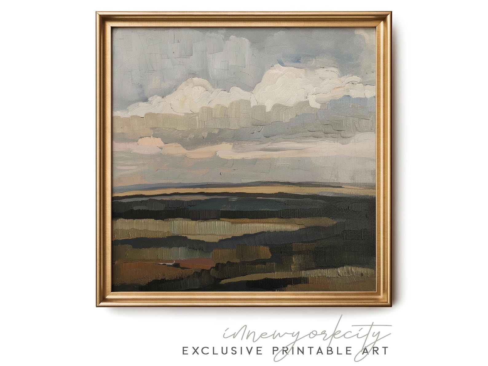 Rustic Abstract Landscape Painting, Printable Vintage Modern Farmhouse ...