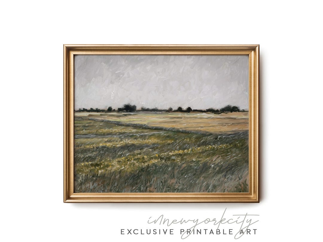 Prairie Landscape Wall Art – Moody Gray Sky Painting – Printable ...