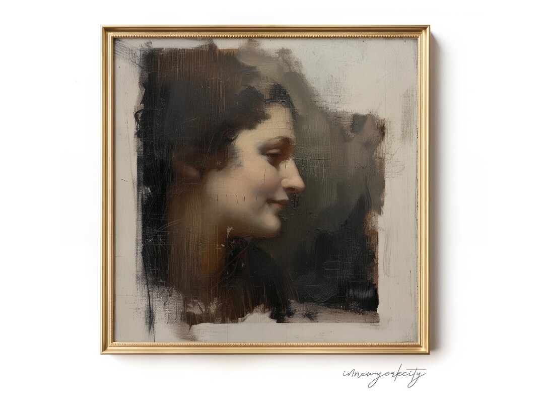 Woman Unfinished Portrait Painting, European Vintage Print, Antique ...