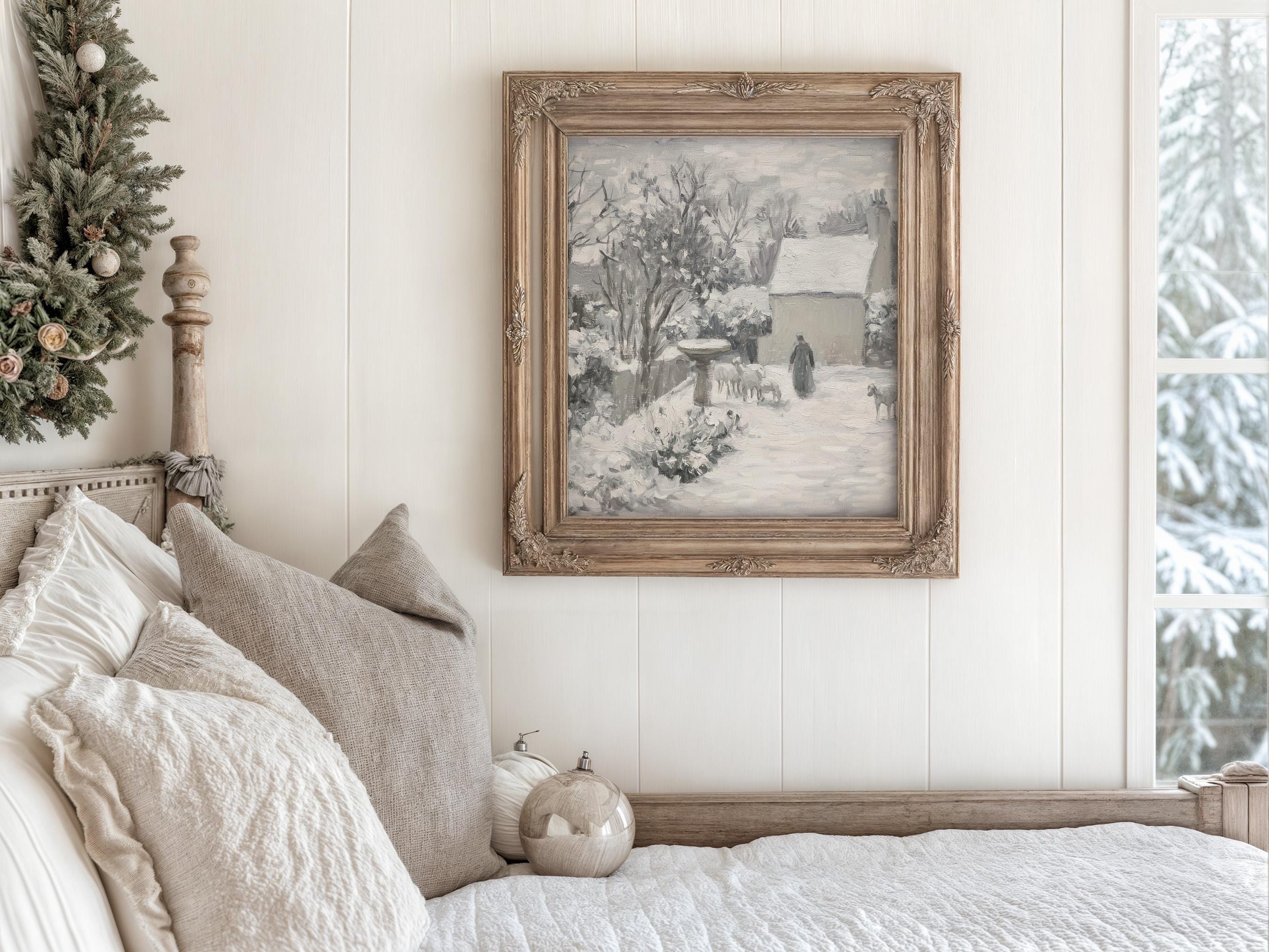 Winter Garden Scene Wall Art – Digital Download Sheep Painting ...