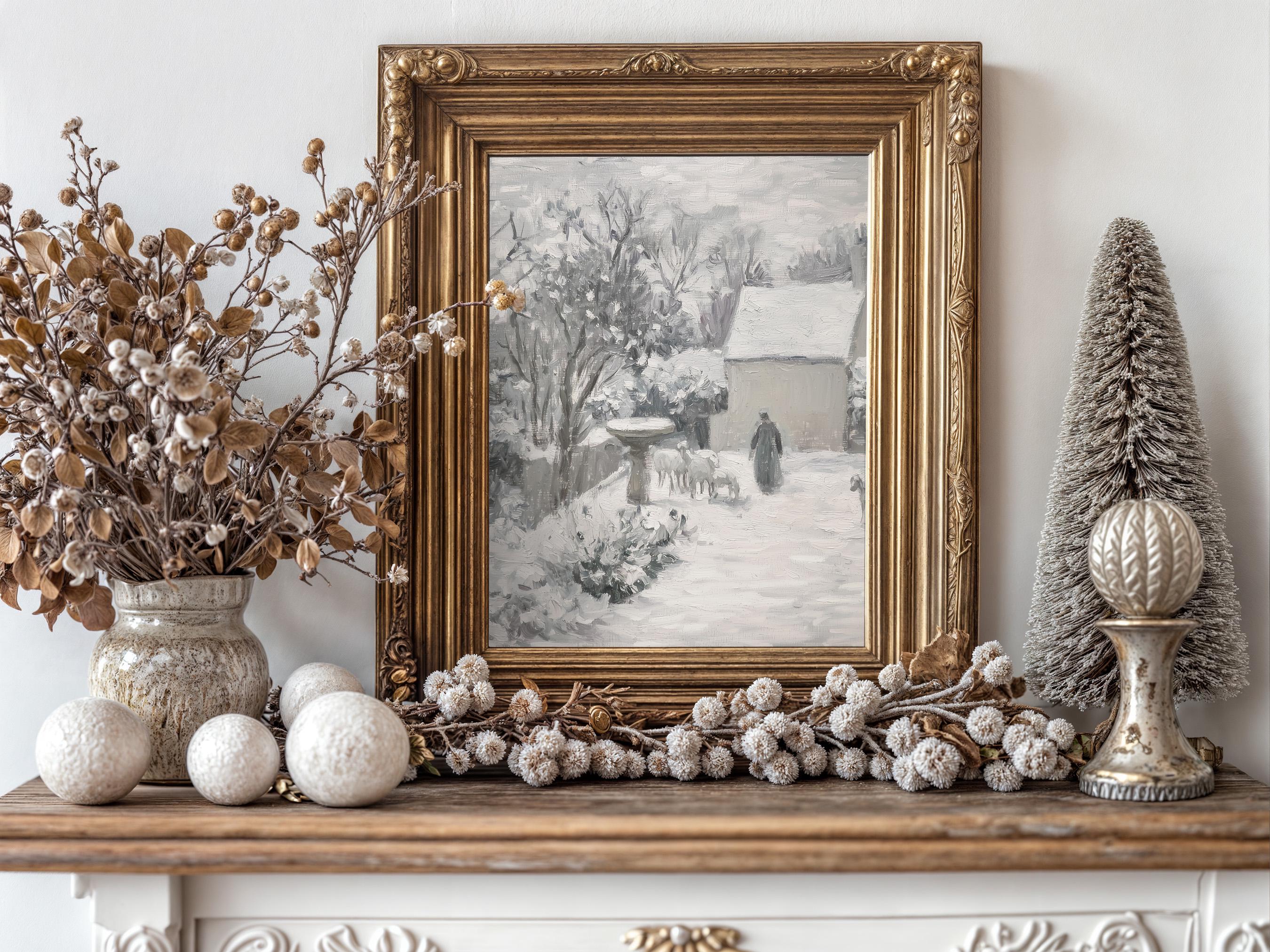 Winter Garden Scene Wall Art – Digital Download Sheep Painting ...