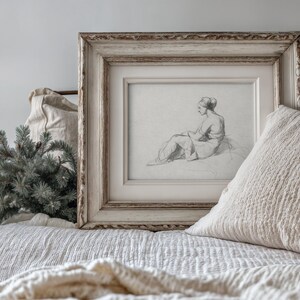 Roman Woman Reclining Sketch, Neutral Antique European Print, Modern ...