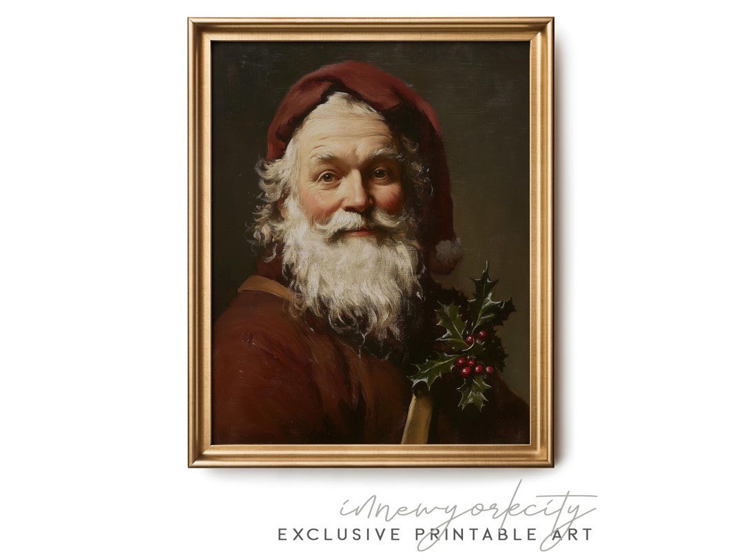 Vintage Santa Portrait Wall Art Victorian Christmas Painting Print ...