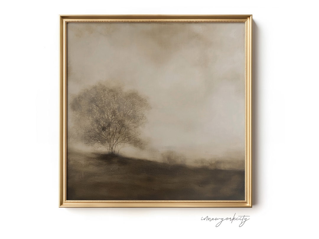 Tree in the Mist Tonal Landscape Painting, Antique European Print ...