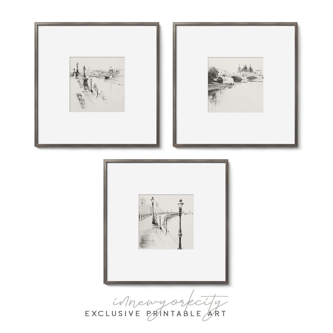 French Architecture Sketch Unique Gallery Wall Print Set of 3, Neutral ...