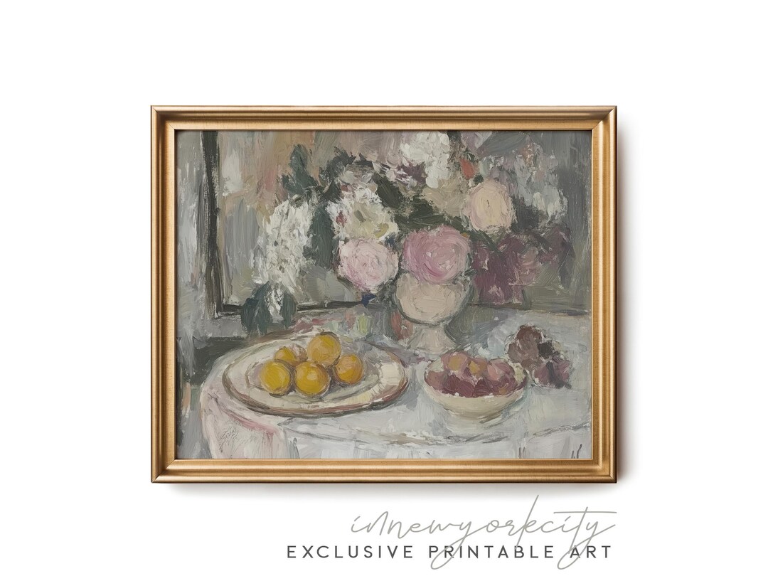 Classic Still Life Wall Art – Impressionist Floral Fruit Painting Print ...