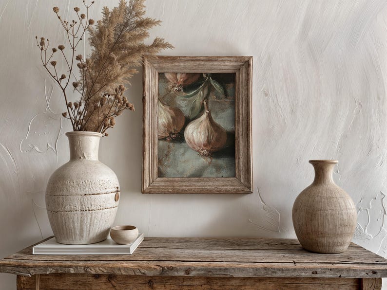 Rustic Kitchen Wall Art – Onion Still Life Painting – Farmhouse Decor ...