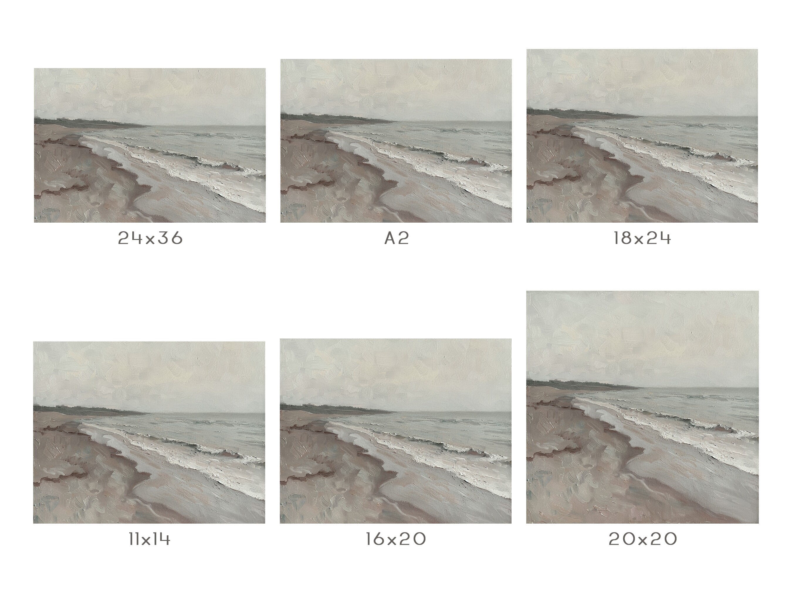 Waves on the Beach Seascape Painting, Brown Tonal Antique Coastal Print ...