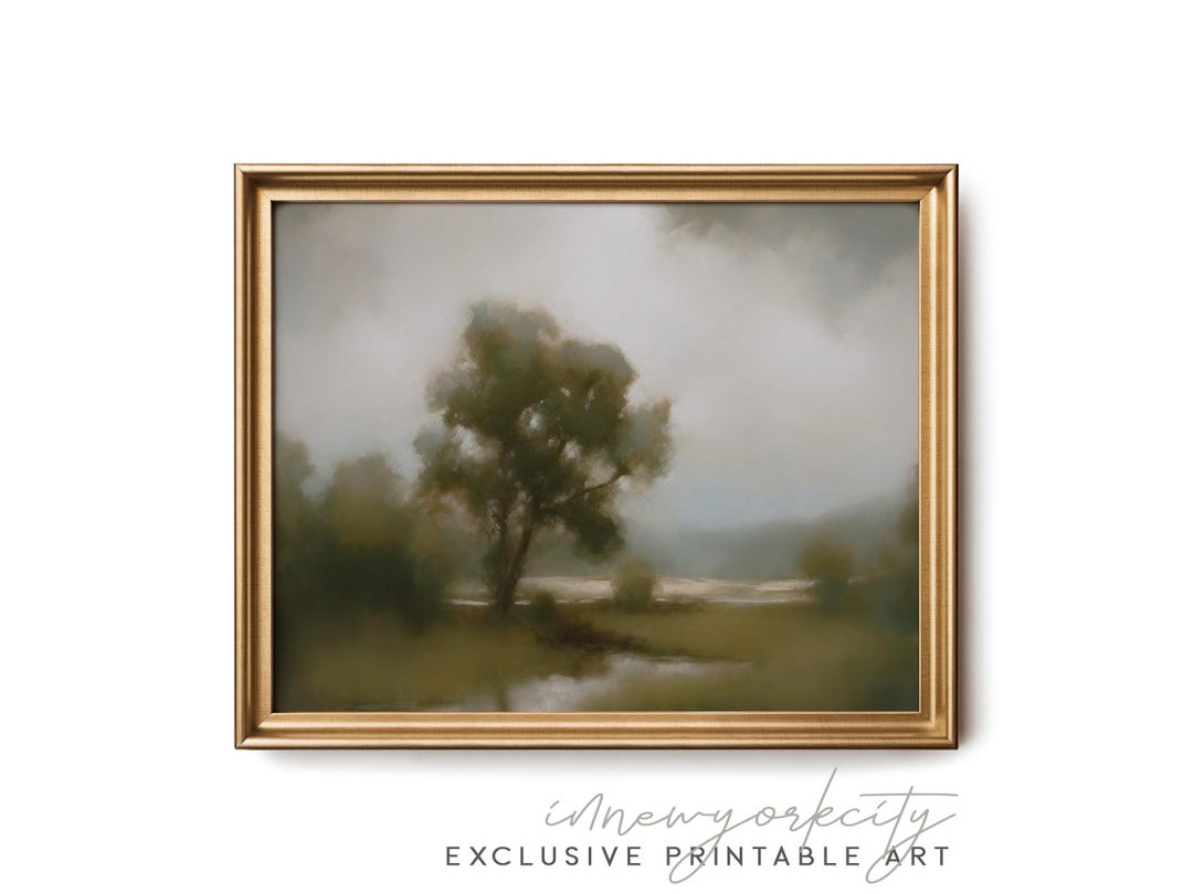 Lone Tree in the Mist Landscape Painting, Antique Print, Vintage Rustic ...