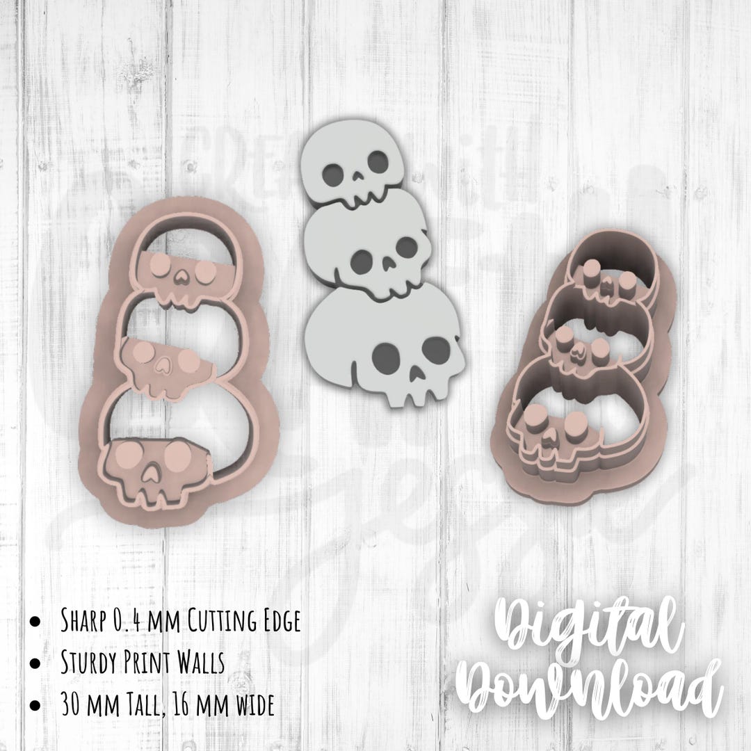 Skull Stack STL Files: Polymer Clay Cutters With Imprints (digital ...