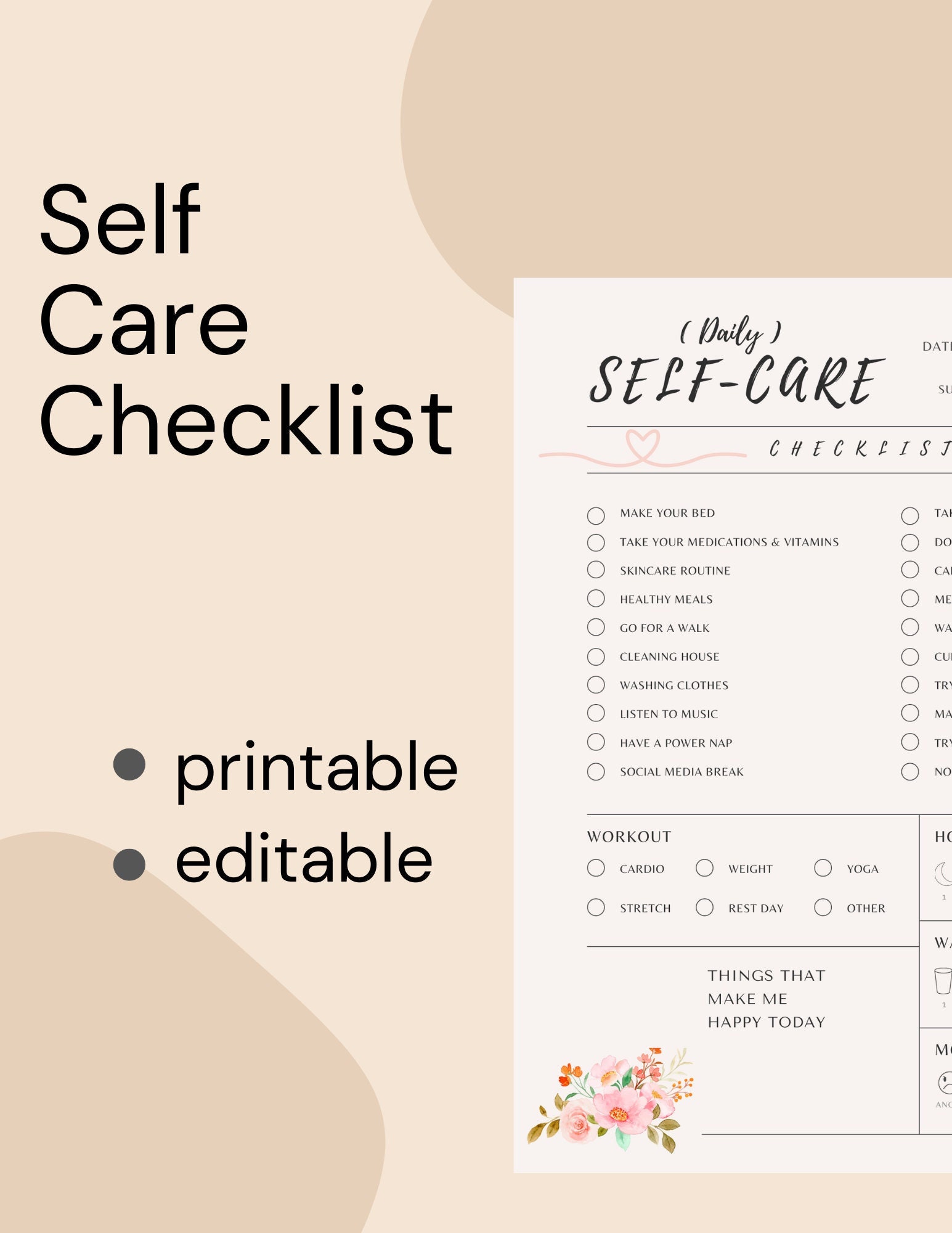 Daily Self Care Checklist Self Care Checklist for Millennials Mental ...