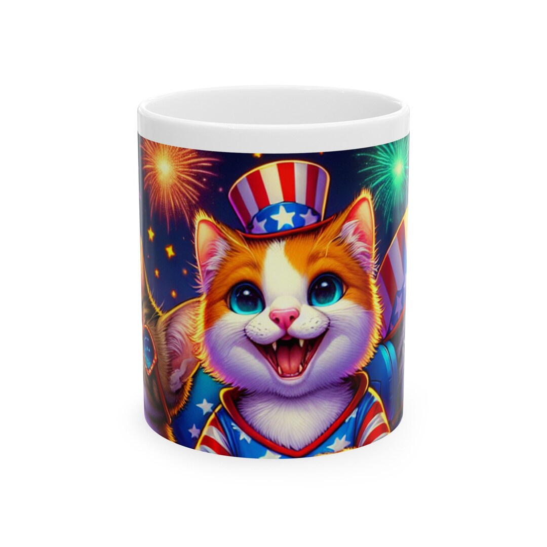 Cats Playing Video Games USA Mug top Hat Cats Mug, America Cats Cup ...