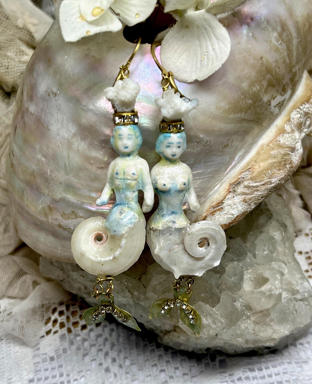 Lilygrace Earrings Handmade Painted Mermaid & Merman Mythological W ...