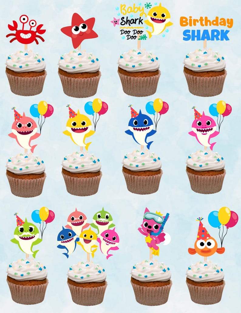 Baby Shark Cupcake Toppers / Cupcake Toppers / Cake Toppers / Baby ...