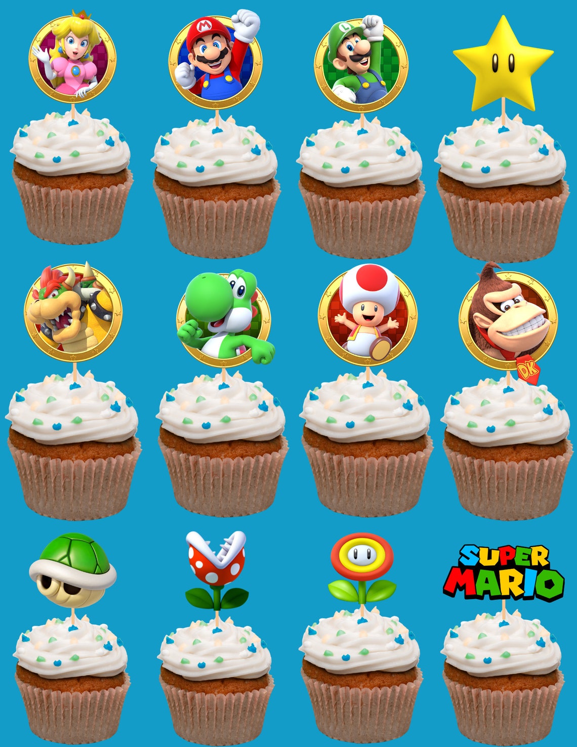 Super Mario Cupcake Toppers / Cake Toppers / Cupcake Toppers / Mario ...