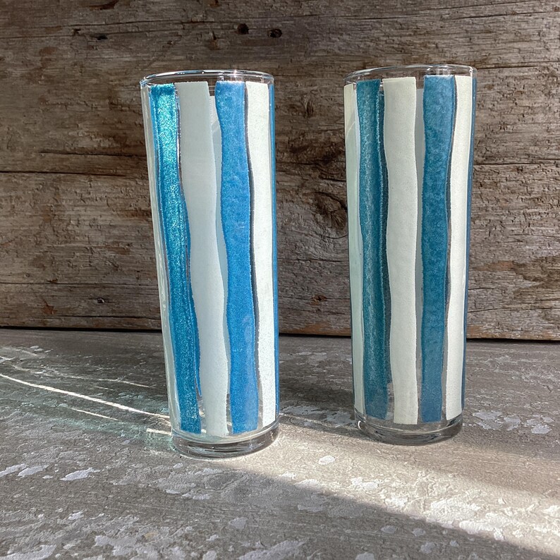 Libby Blue and White Vertical Stripes Tom Collins Tumbler Awning ...
