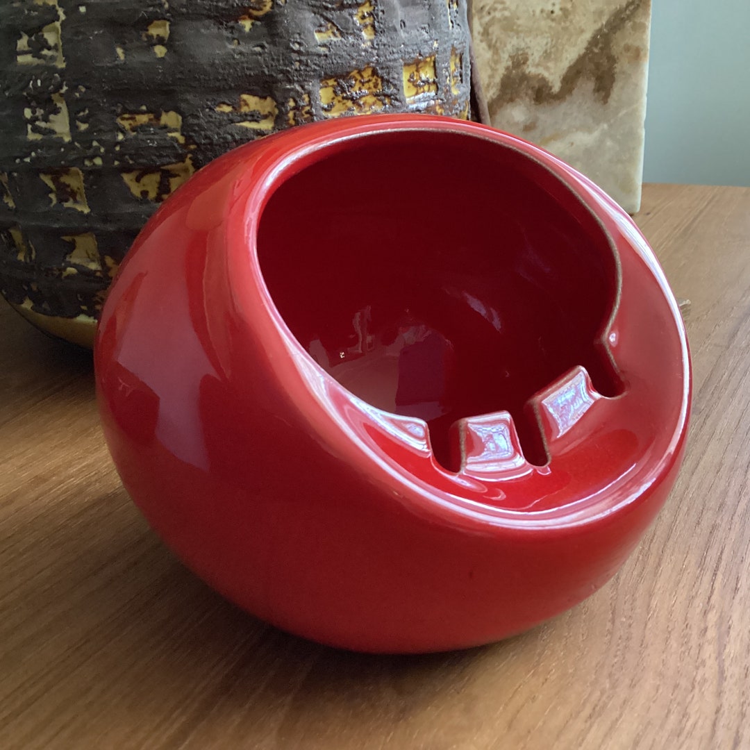 Chalvignac Ashtray red Ceramic Sphere Shaped Ball Red Orb Vintage Mid ...