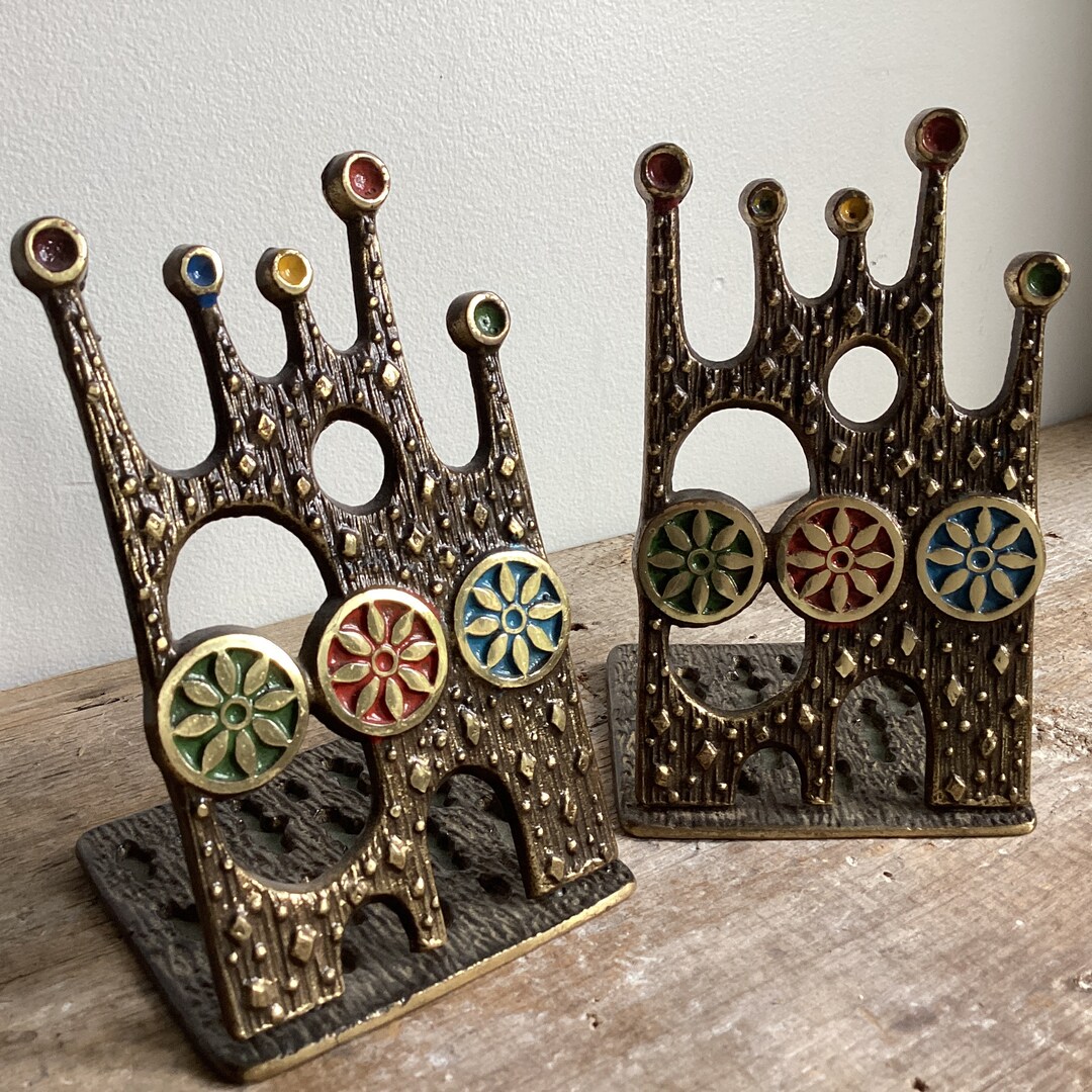 Abada Brass Brutalist Bookends Pair Israel Brass Bronze Bookends With ...