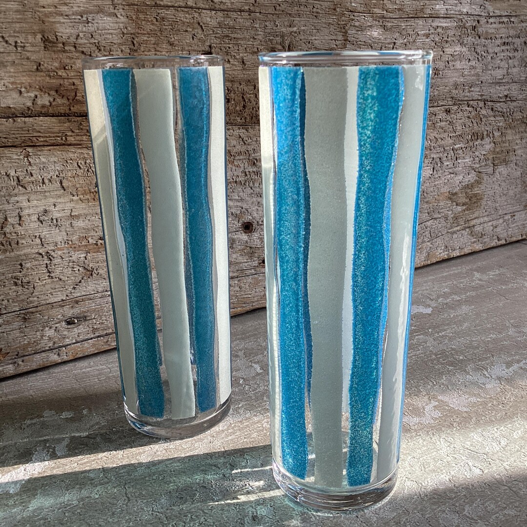 Libby Blue and White Vertical Stripes Tom Collins Tumbler Awning ...