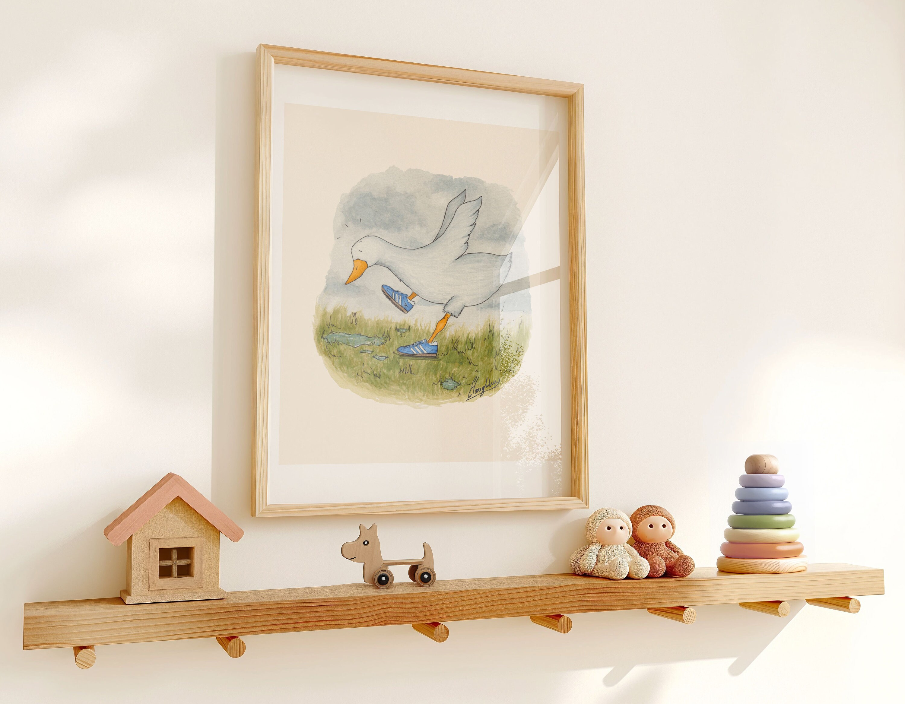 Cute Puddle Duck Wall Art, Quirky Farm Animal Wearing Trainers Poster ...