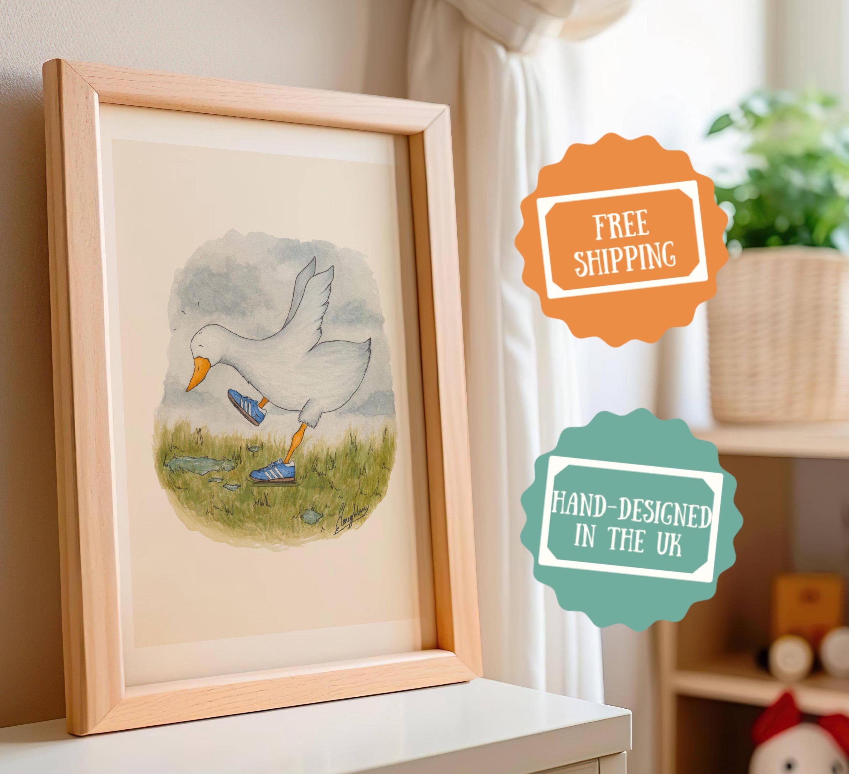 Cute Puddle Duck Wall Art, Quirky Farm Animal Wearing Trainers Poster ...