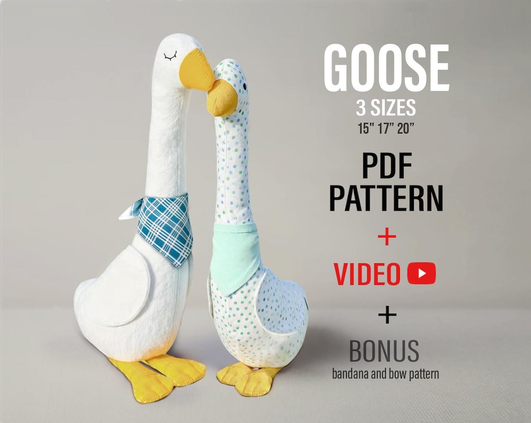 Goose Sewing Pattern + Video Tutorial, for Beginners, Goose Soft Toy ...