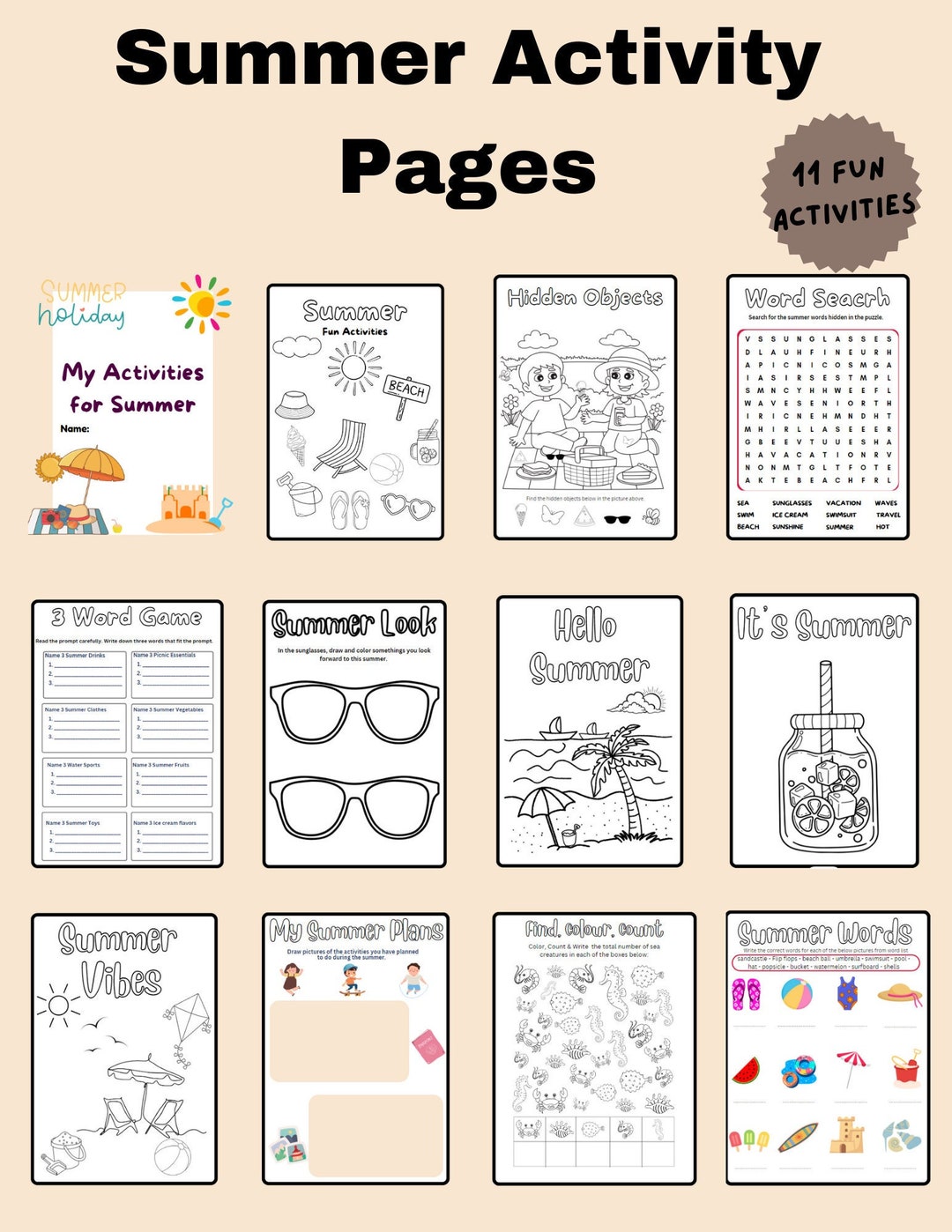 Summer Activity Sheets for Kids, Toddlers - Etsy