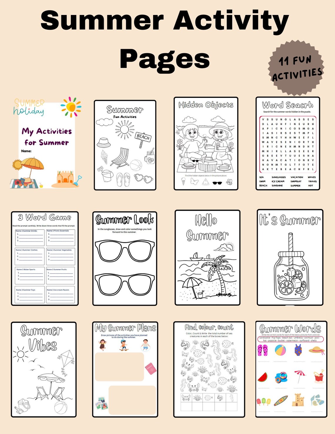 Summer Activity Sheets for Kids, Toddlers - Etsy