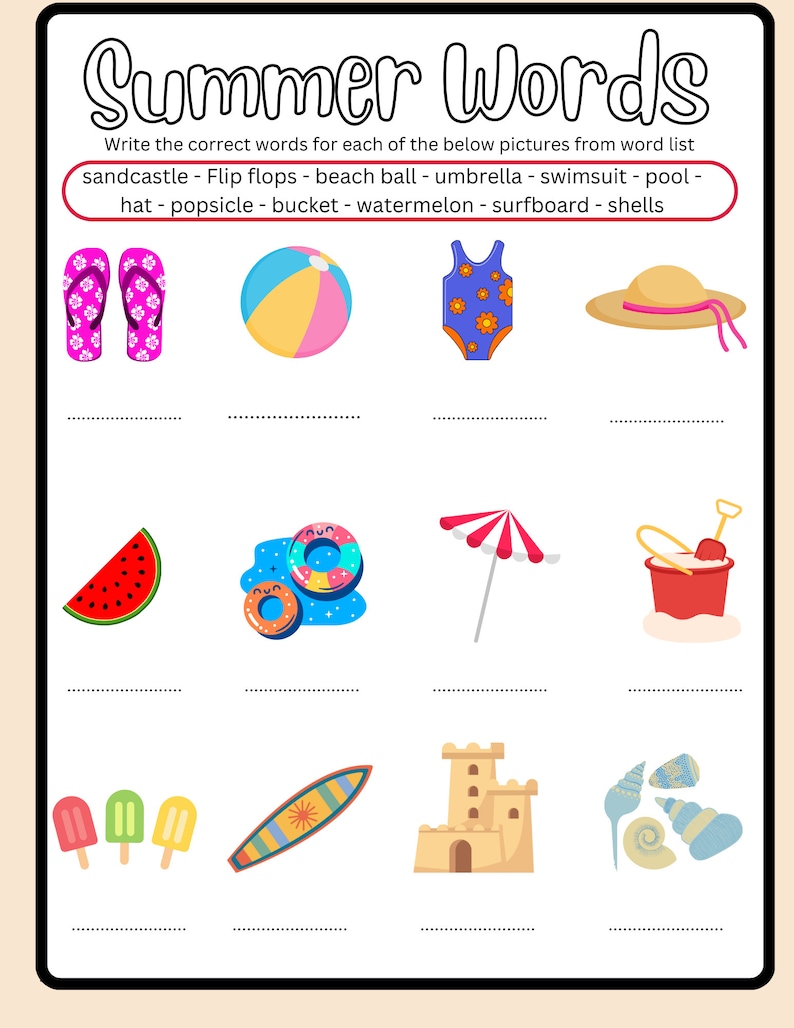 Summer Activity Sheets for Kids, Toddlers - Etsy
