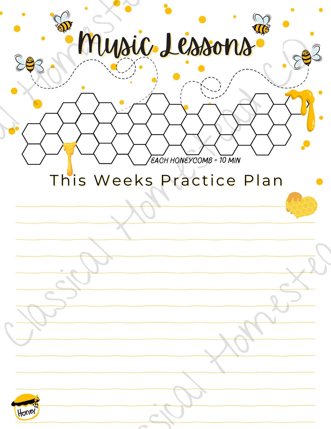 Honeycomb Music Lesson Tracker - Etsy