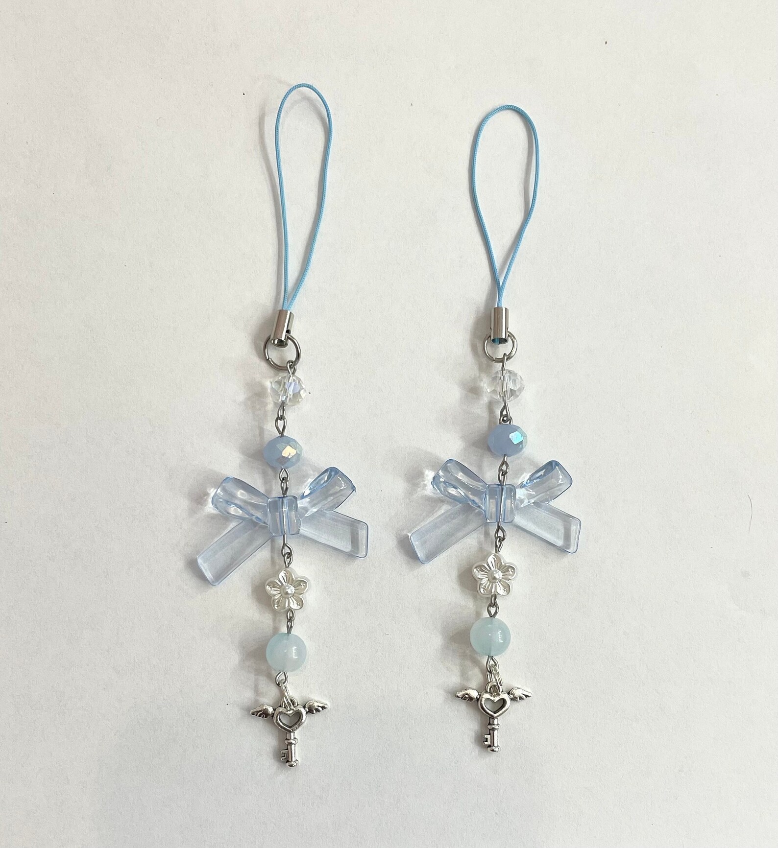 Bow Phone Charm, Beaded Phone Charm, Blue Bow, Flowers - Etsy