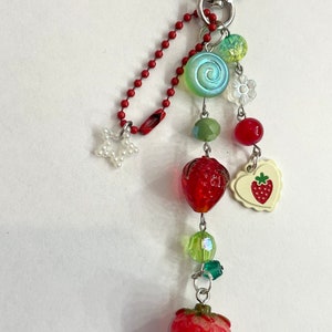 Strawberry Keychain, Beaded Keychain, Red, Green, Stars - Etsy