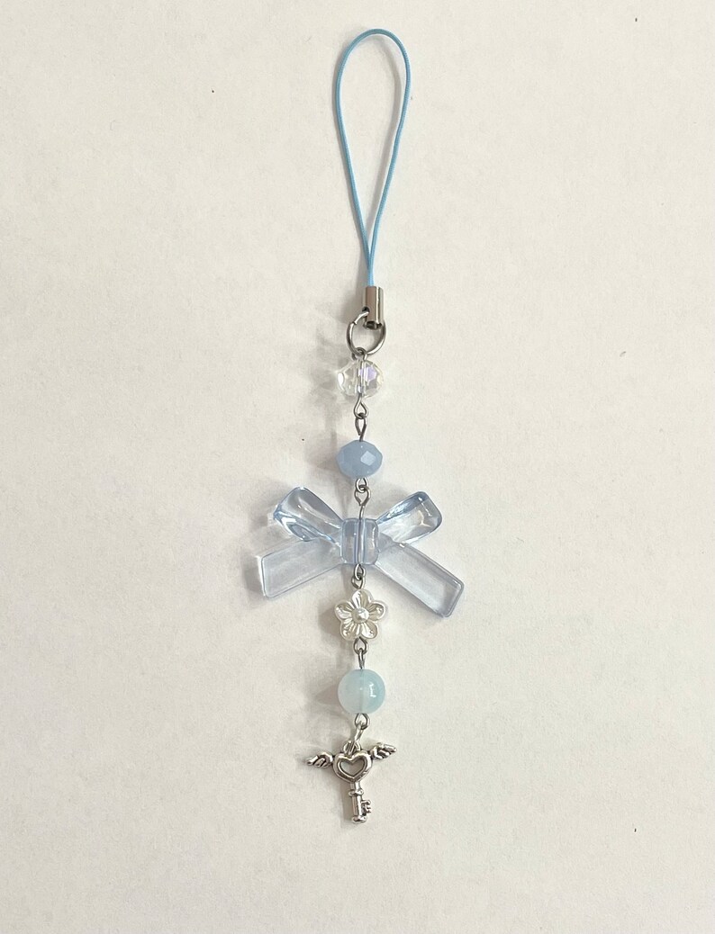Bow Phone Charm, Beaded Phone Charm, Blue Bow, Flowers - Etsy