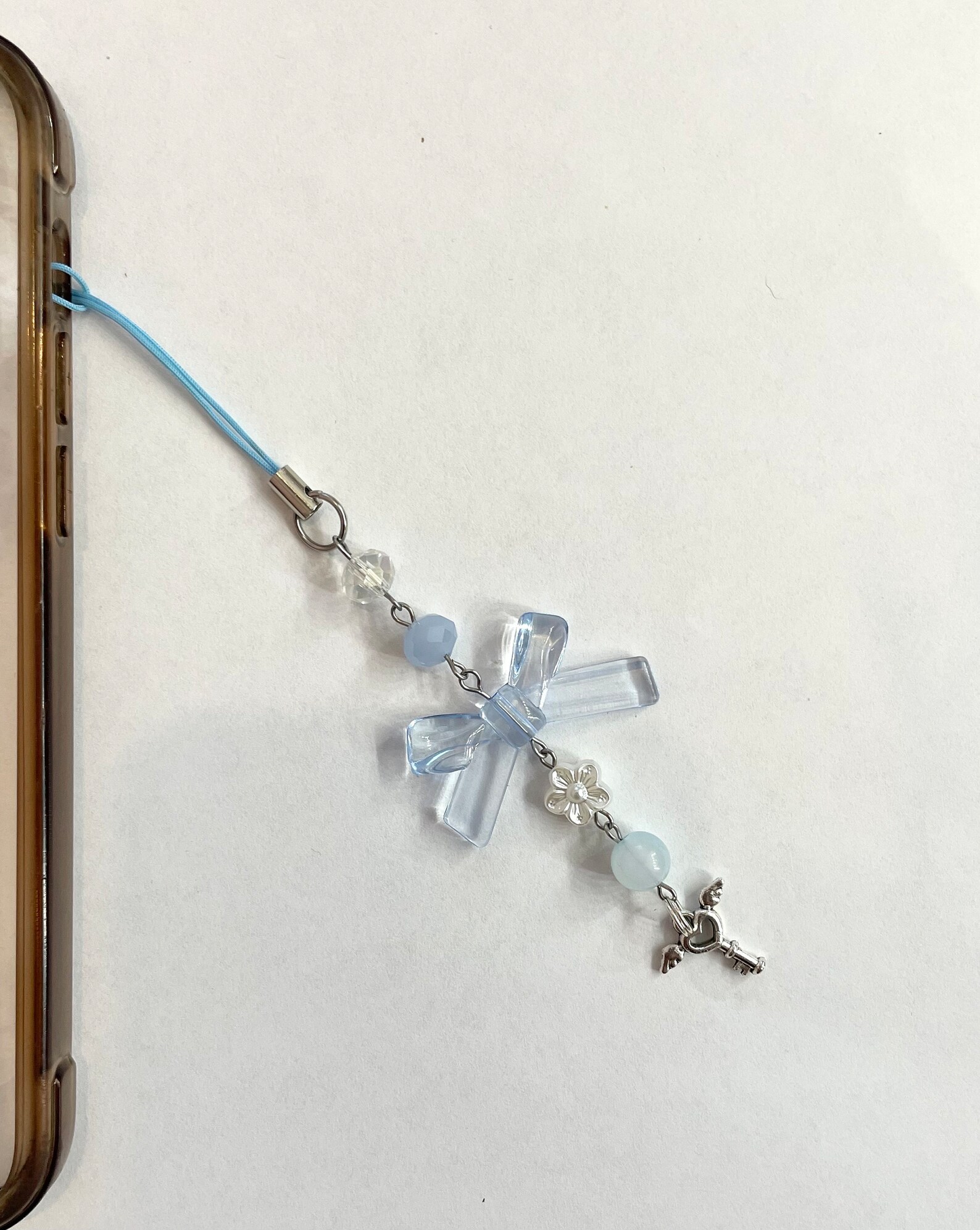 Bow Phone Charm, Beaded Phone Charm, Blue Bow, Flowers - Etsy