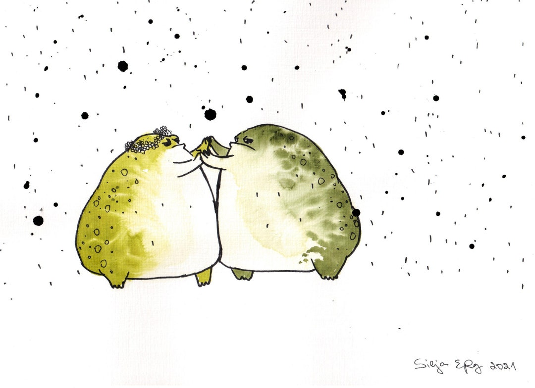 Original Frog Painting, 8x11in, A4, 21x30cm, the Rainfrogs Enjoying the ...