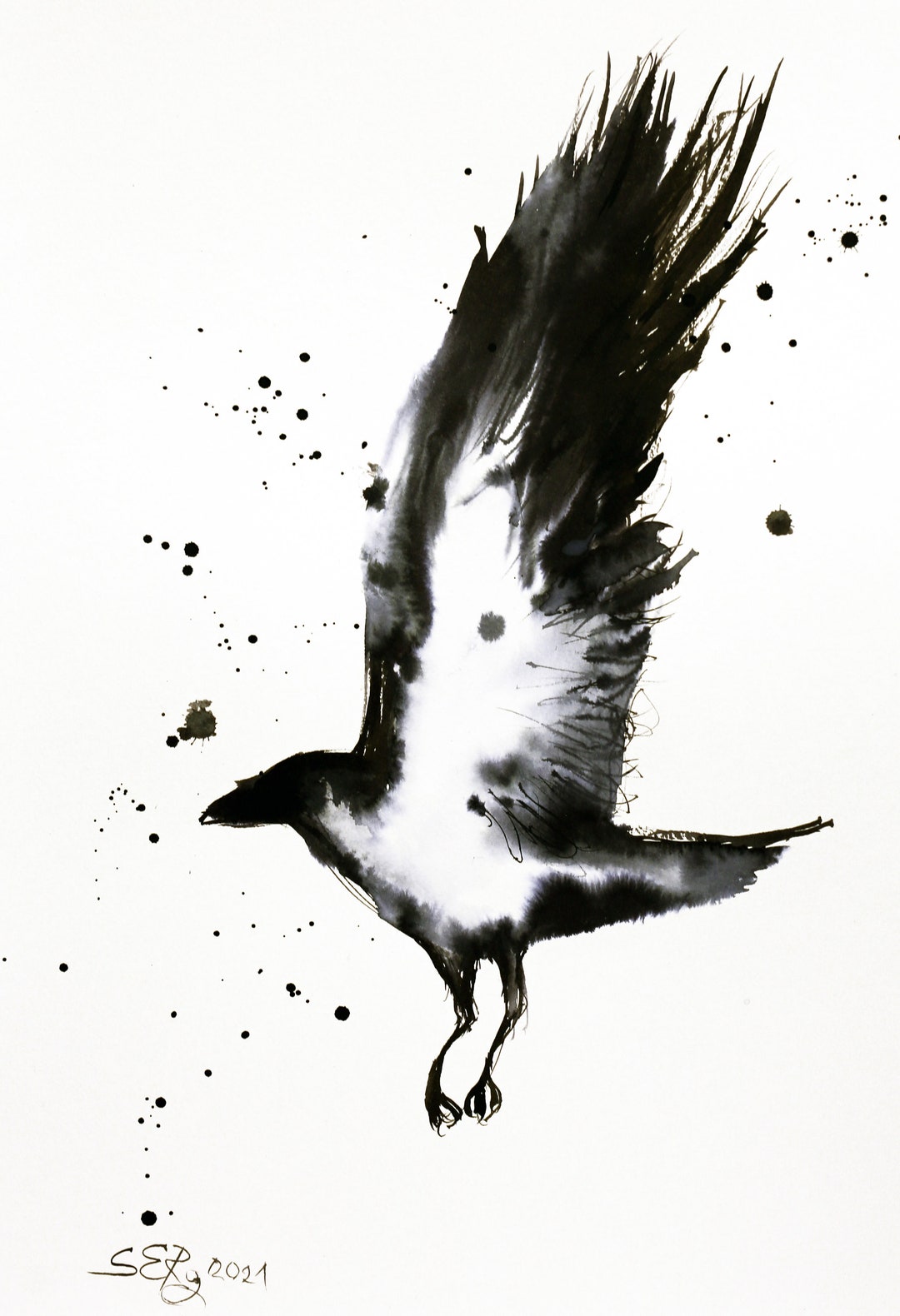Original - A3 PAPER - 16x12 in - Abstract Black Ink Raven Painting - Etsy