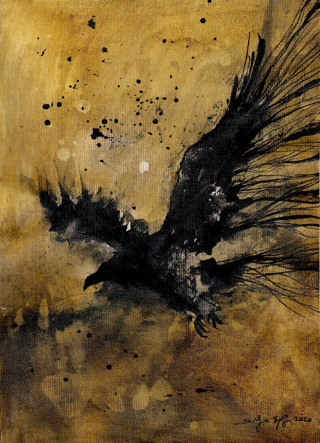 PRINT Bird Art Print, Abstract Raven, Ochre 12x16 (A3), 16x23 (A2 ...