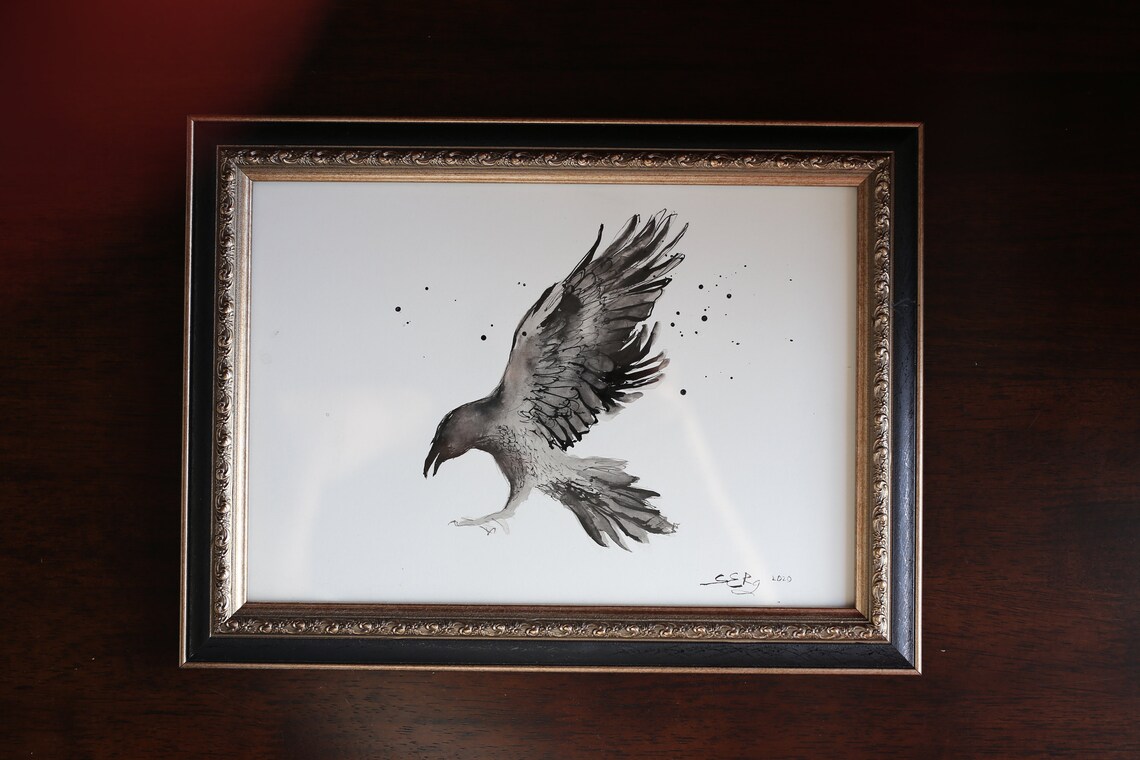 Raven Art - Ink on 8x11 In,a4, 21x30cm - Black and White Abstract ...