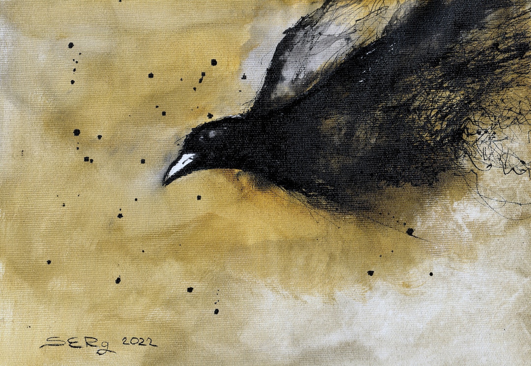 Original Ink Painting, Raven Art, 8x11 In,a4, 21x30cm - Abstract Raven ...