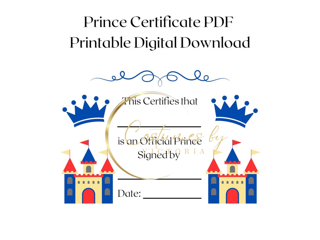 Printable Prince Certificate for Childrens Birthday Parties, Prince ...