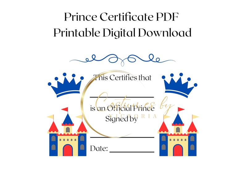 Printable Prince Certificate for Childrens Birthday Parties, Prince ...