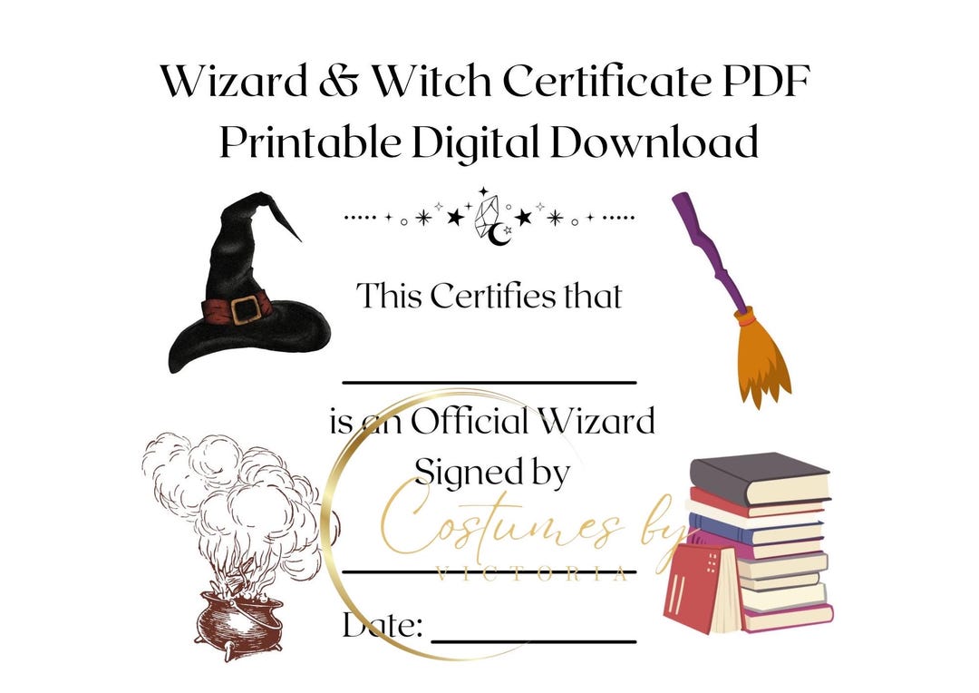 Printable Wizard & Witch Certificate for Childrens Birthday Parties ...