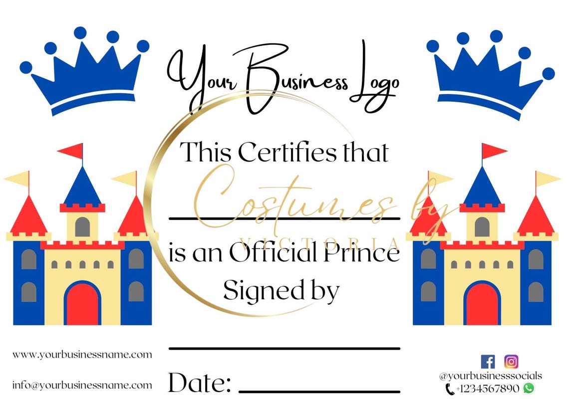 Printable Prince Certificate for Childrens Birthday Parties, Prince ...