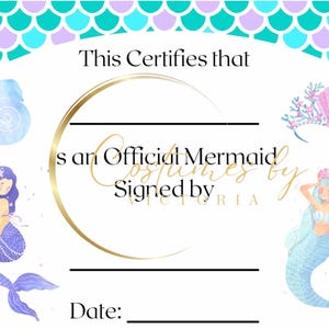 Printable Mermaid Certificate for Childrens Birthday Parties, Under the ...