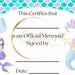 Printable Mermaid Certificate for Childrens Birthday Parties, Under the ...