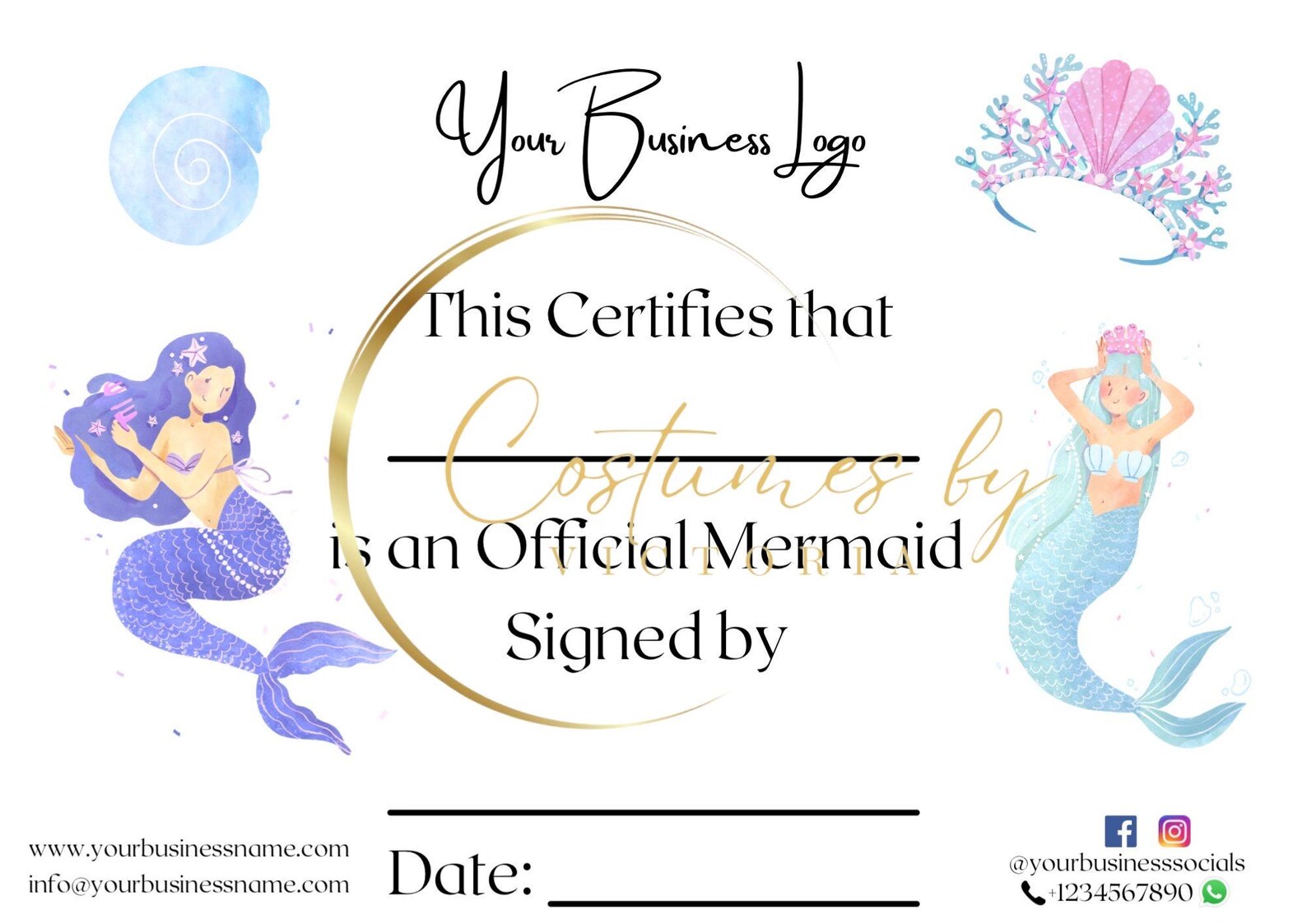 Printable Mermaid Certificate for Childrens Birthday Parties, Under the ...