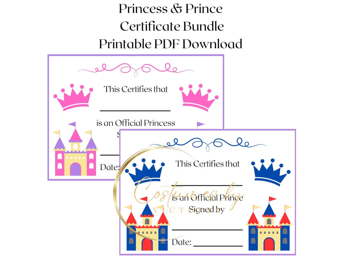Printable Princess & Prince Certificate Bundle for Childrens Birthday ...